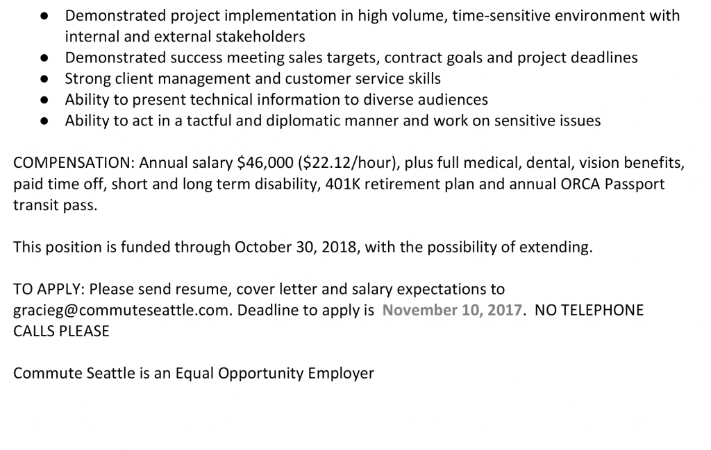 Commute Seattle Hiring for Outreach Coordinator! - Community ...