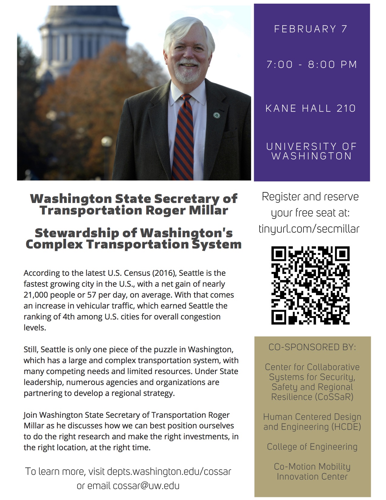 WA Secretary of Transportation Roger Millar speaking at UW - Community ...